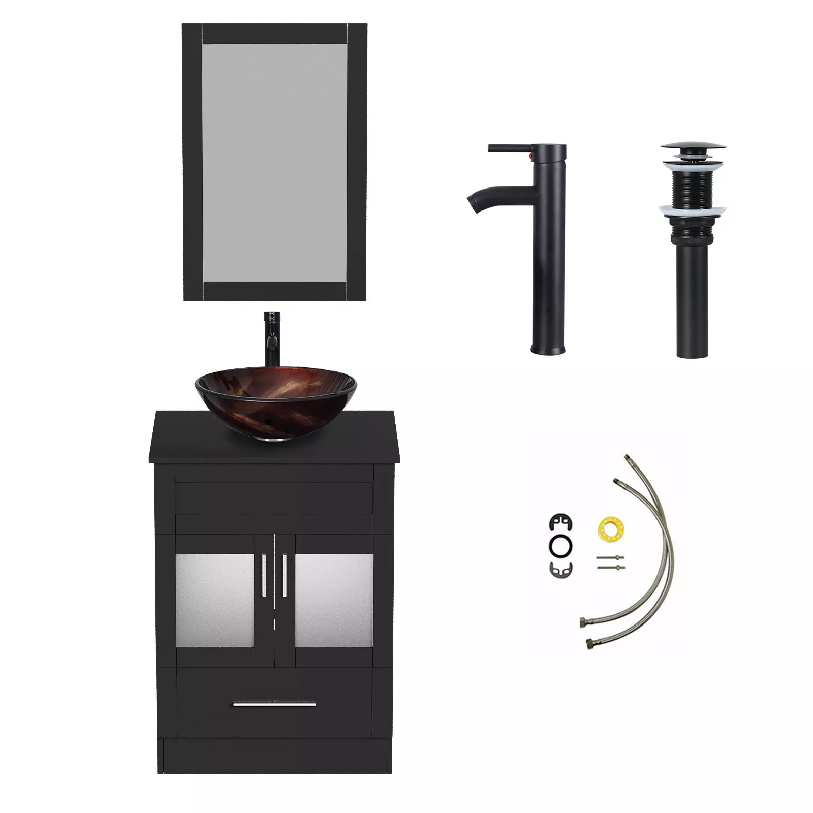 ELECWISH 24" Modern Single Floor Bathroom Vanity and Sink Combo, Black ...