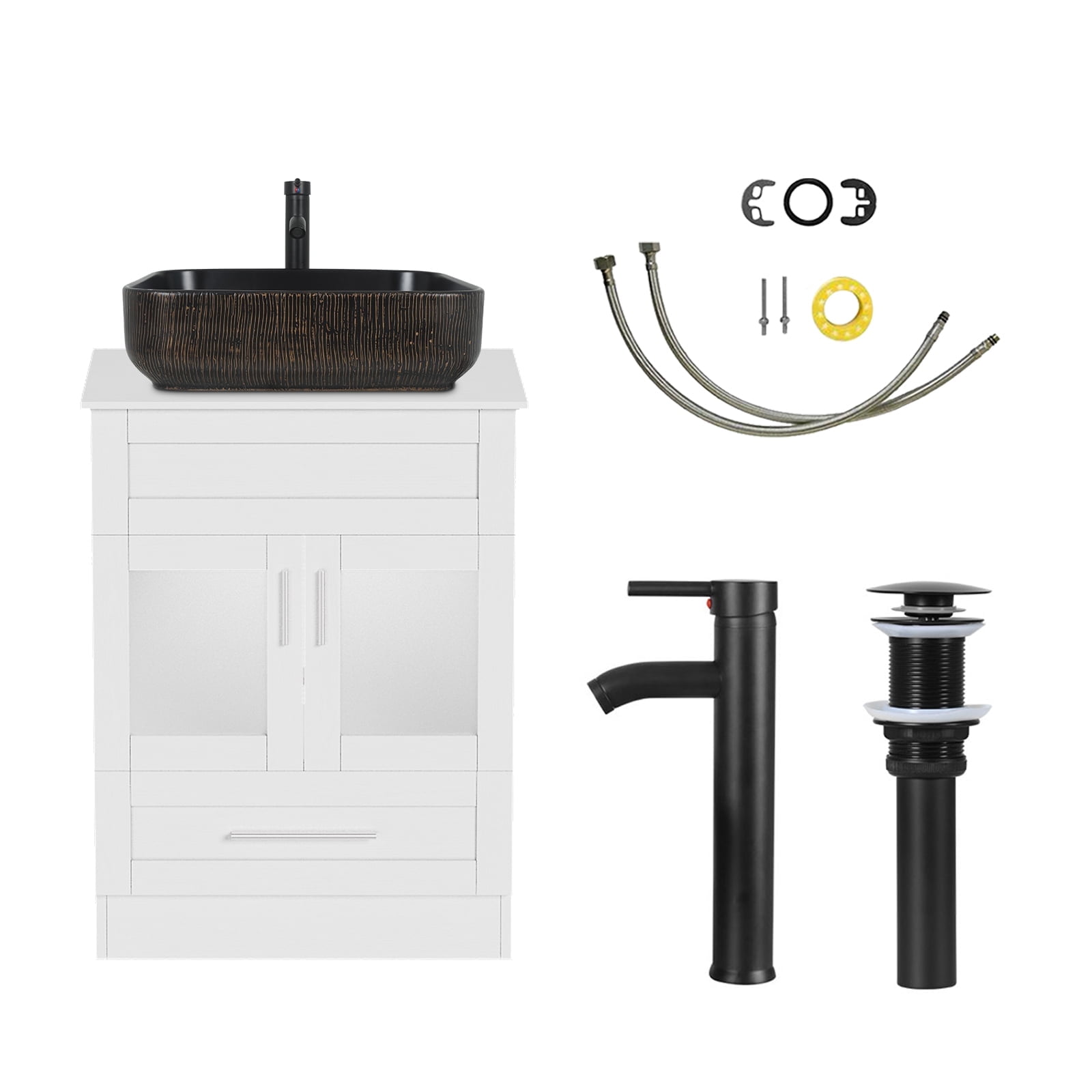 ELECWISH 24" Vanity Bathroom Cabinet with Mirror and Vessel Sink Bowl ...