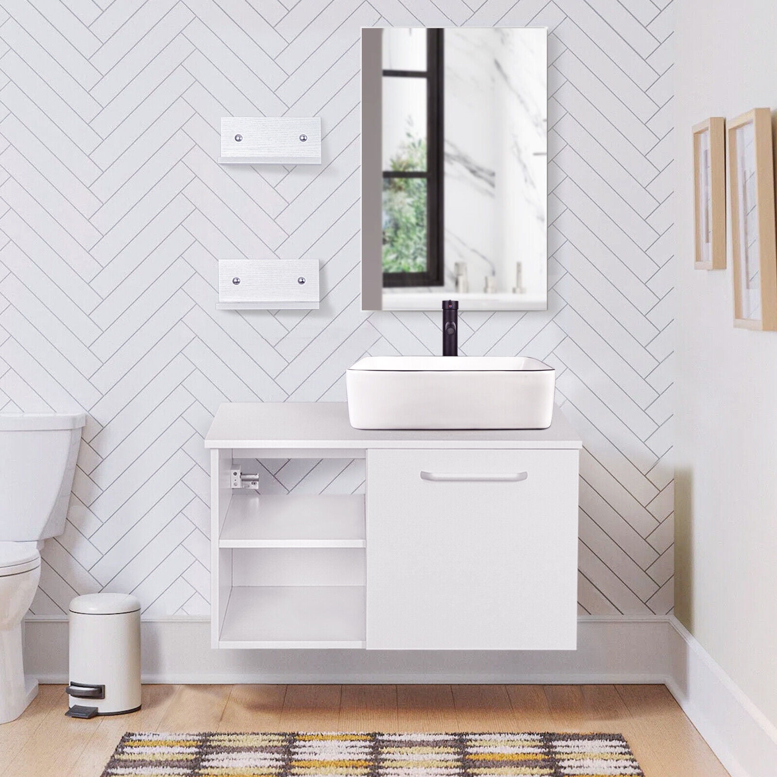 ELECWISH 28 Inch Modern Bathroom Vanity Set with Mirror Wall Mount ...