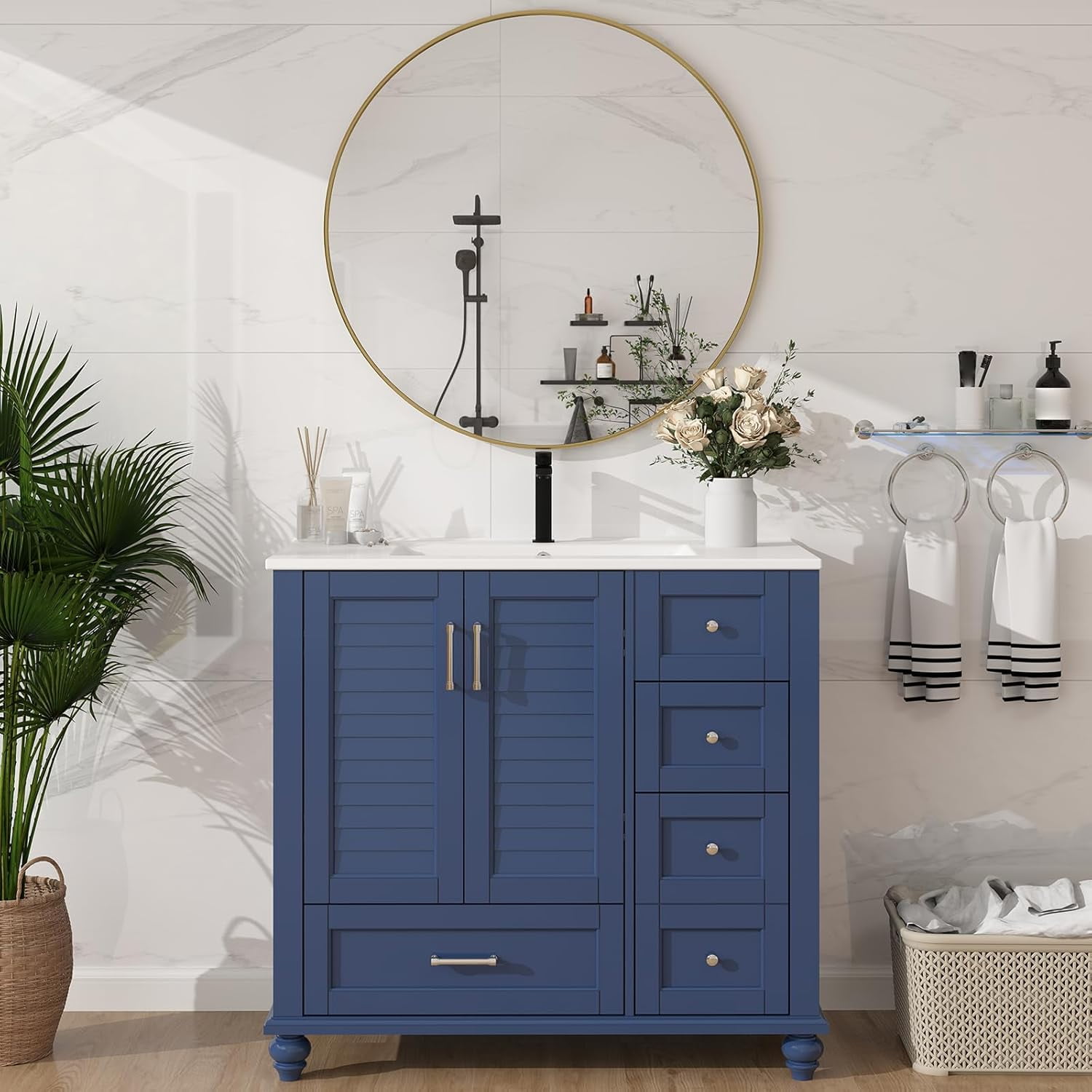 ELECWISH 36" Bathroom Vanity with Sink, Painted Surface Solid Wood ...