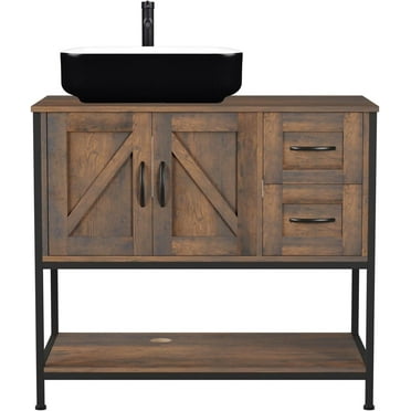 ModFusion 47 Inch Large Rustic Bathroom Vanity with Double Vessel Sinks ...