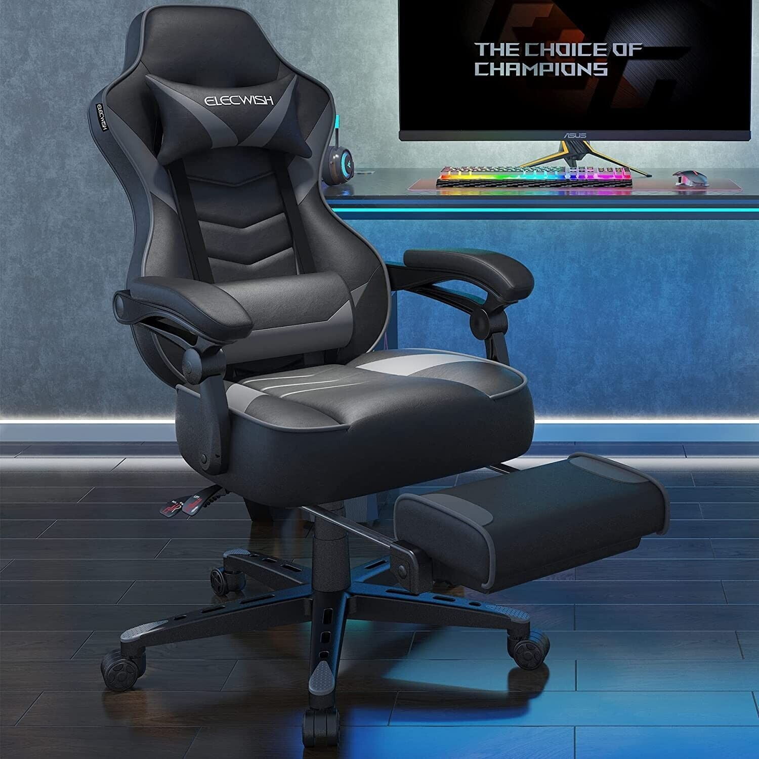 ELECWISH Gaming Chair Ergonomic Swivel Recliner Office Seat w/ Lumbar ...