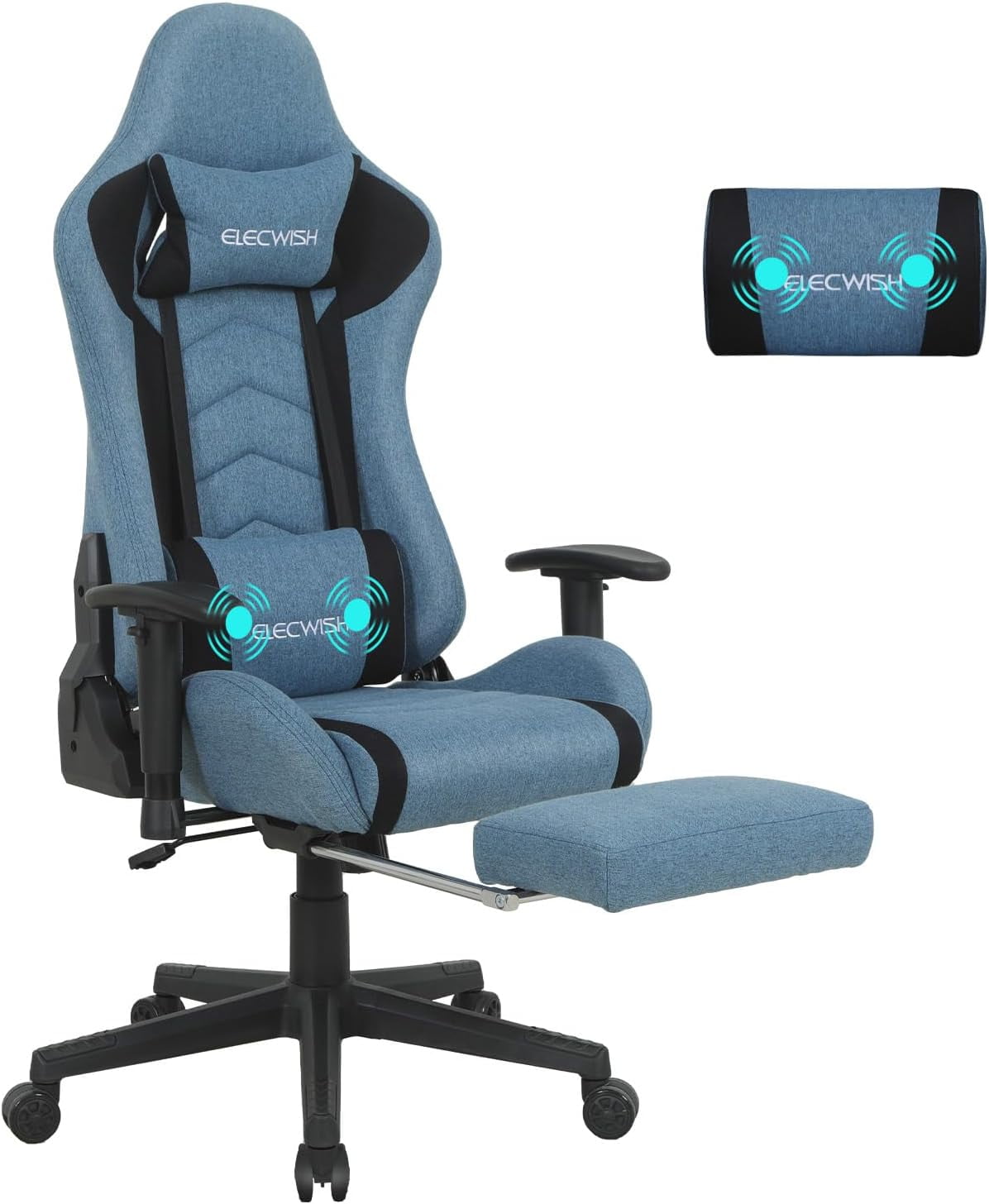 ELECWISH Gaming Chair Fabric with Footrest, Computer Game Chair with ...