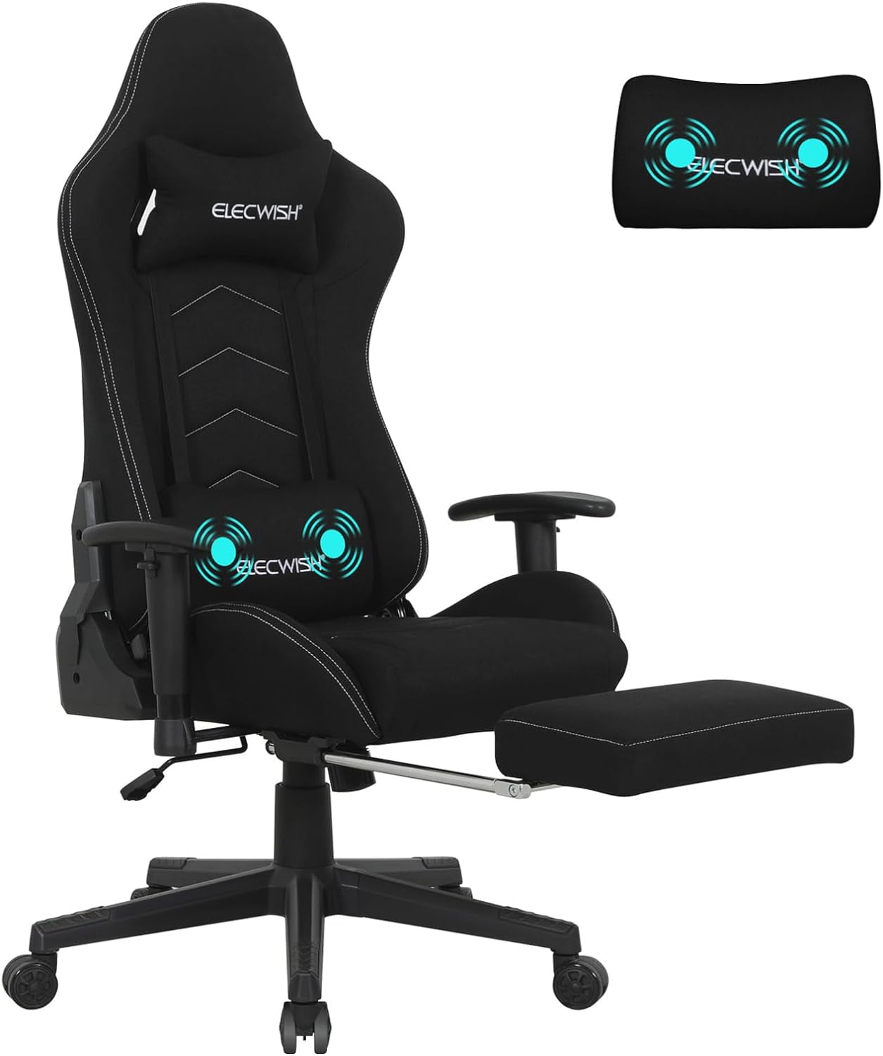 ELECWISH Gaming Chair Fabric with Footrest, Computer Gamer Chair with ...