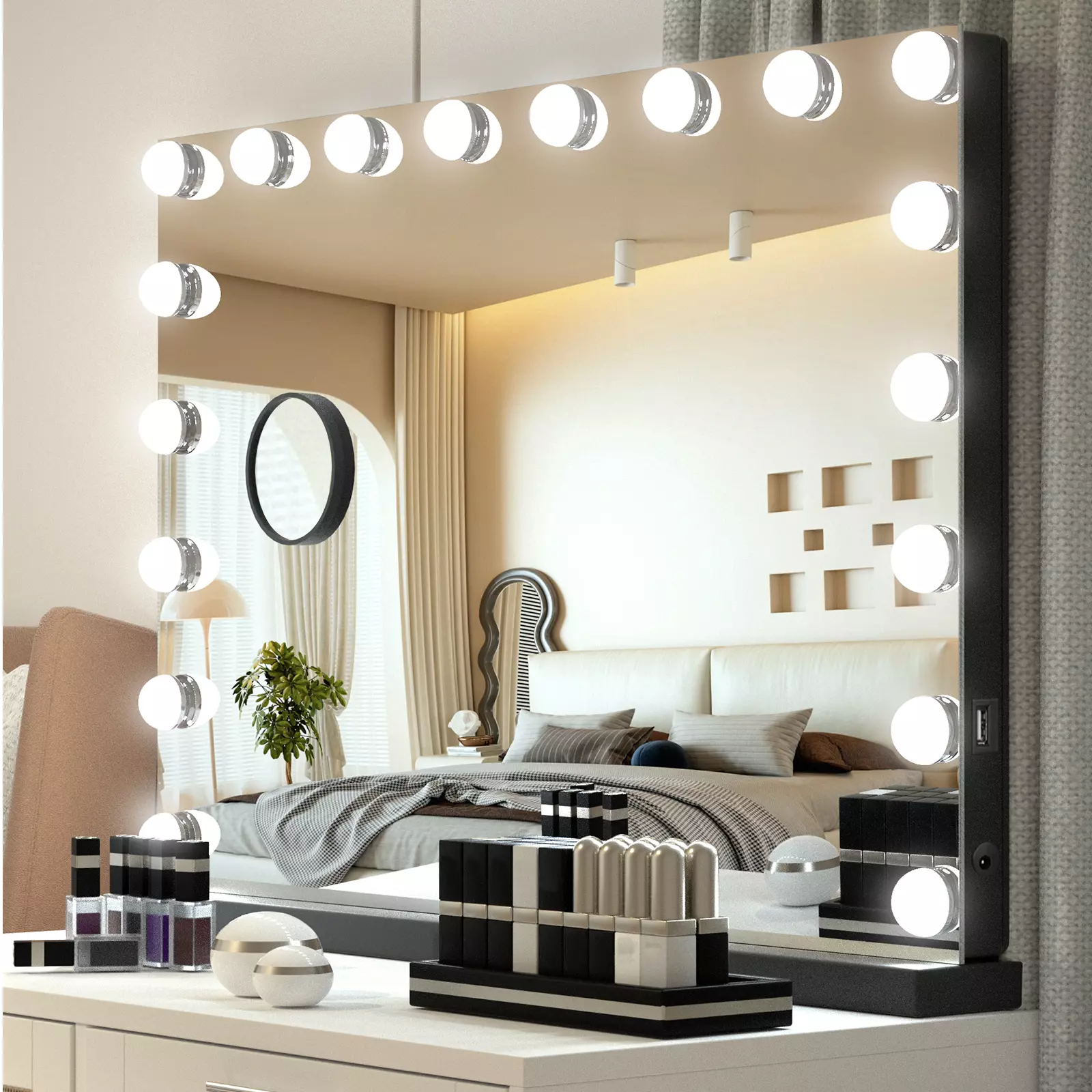 ELECWISH Hollywood Vanity Mirror with 18 Dimmable LEDs, 3 Modes, USB ...
