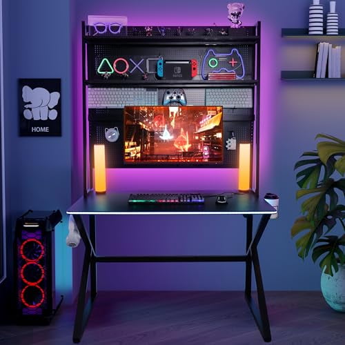 ELECWISH Multi-Functional Gaming Desk with Built-in Monitor Stand ...