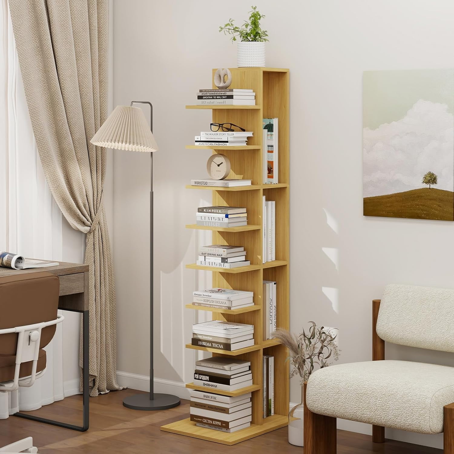 ELECWISH Narrow Bookshelf, 13-Tier Bookcase for Small Space, Tall ...