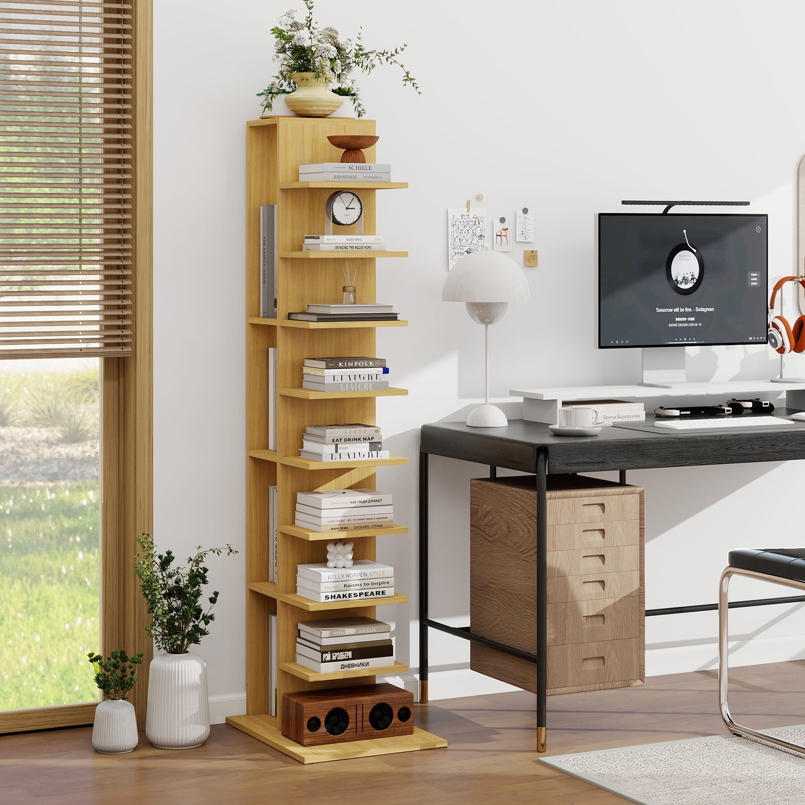 ELECWISH Narrow Bookshelf, 13-Tier Bookcase for Small Space, Tall ...
