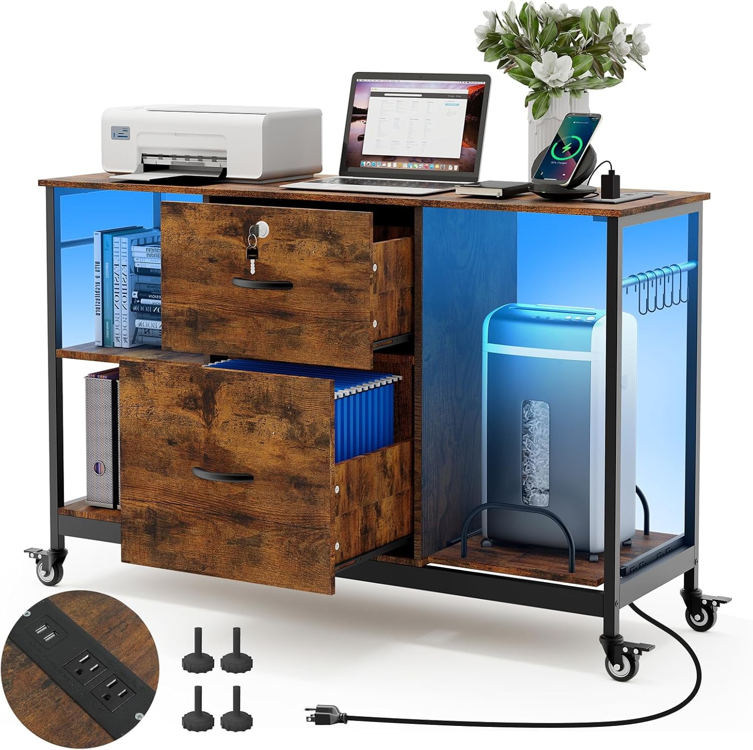 ELECWISH Printer Stand With Storage, Lateral File Cabinet 2 Drawer with ...