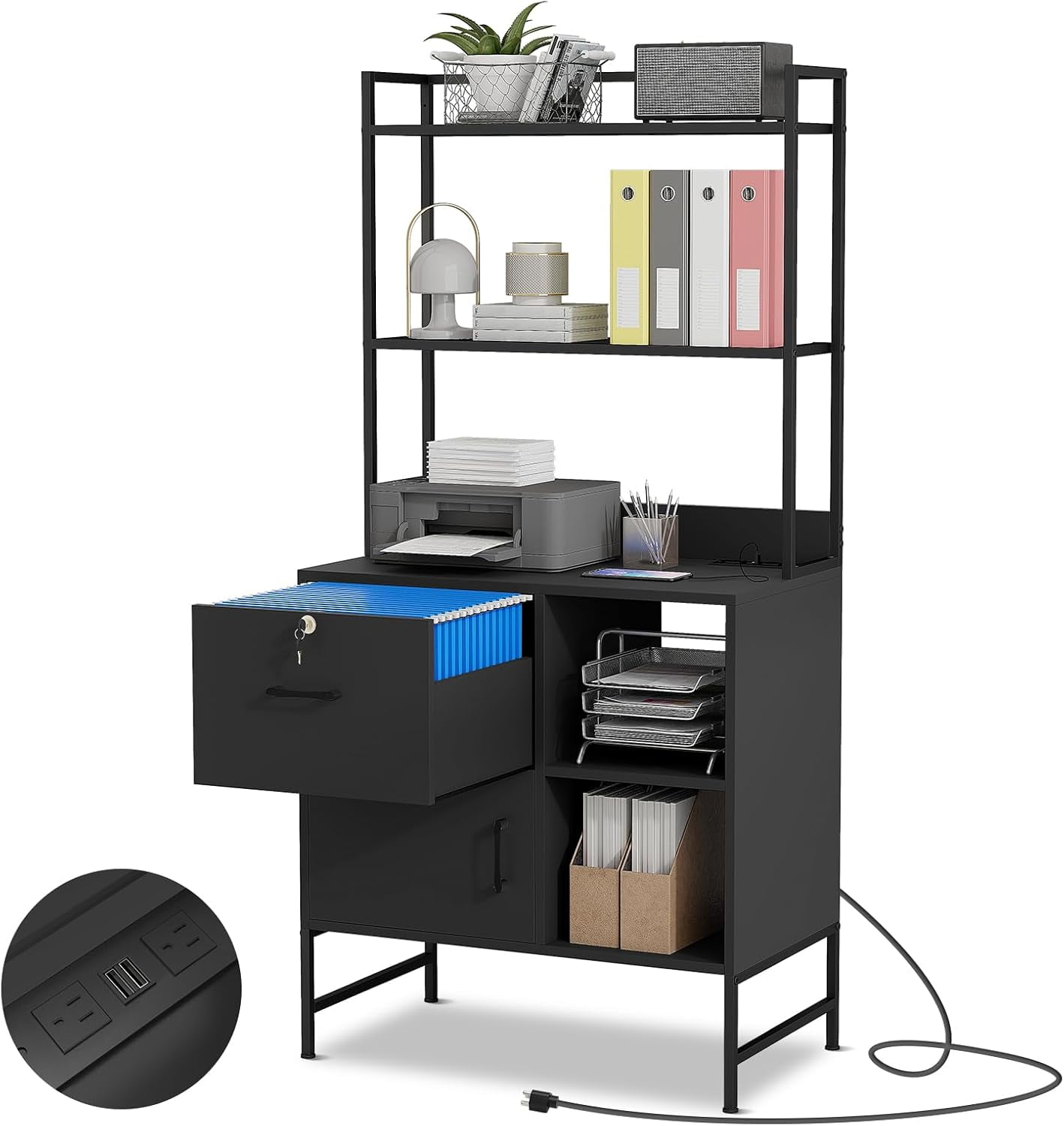 ELECWISH Vertical File Cabinet with Lock & Shelves, Large Drawer Filing ...