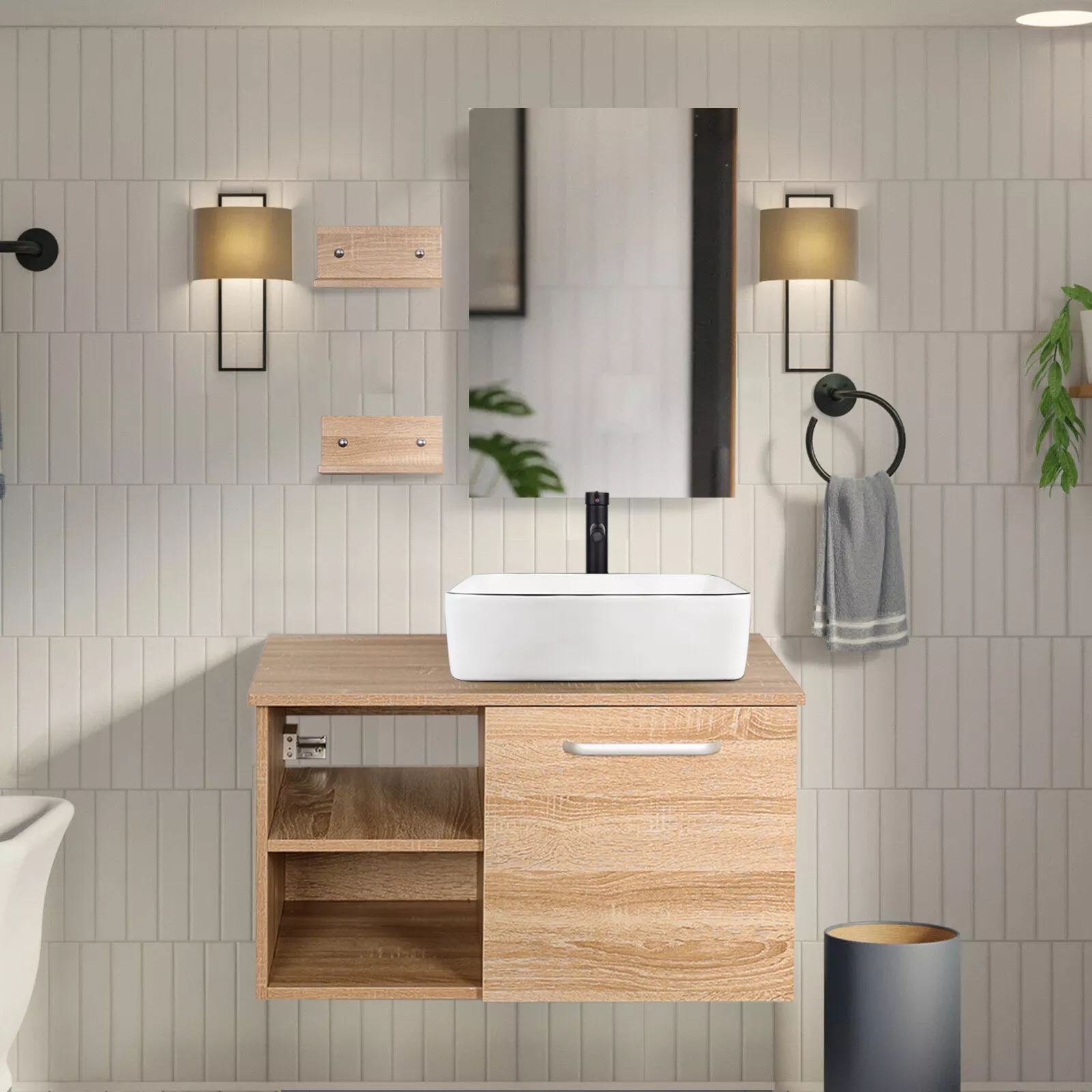 ELECWISH Wall Mounted 28 Inch Bathroom Vanity Wood Floating Cabinet ...