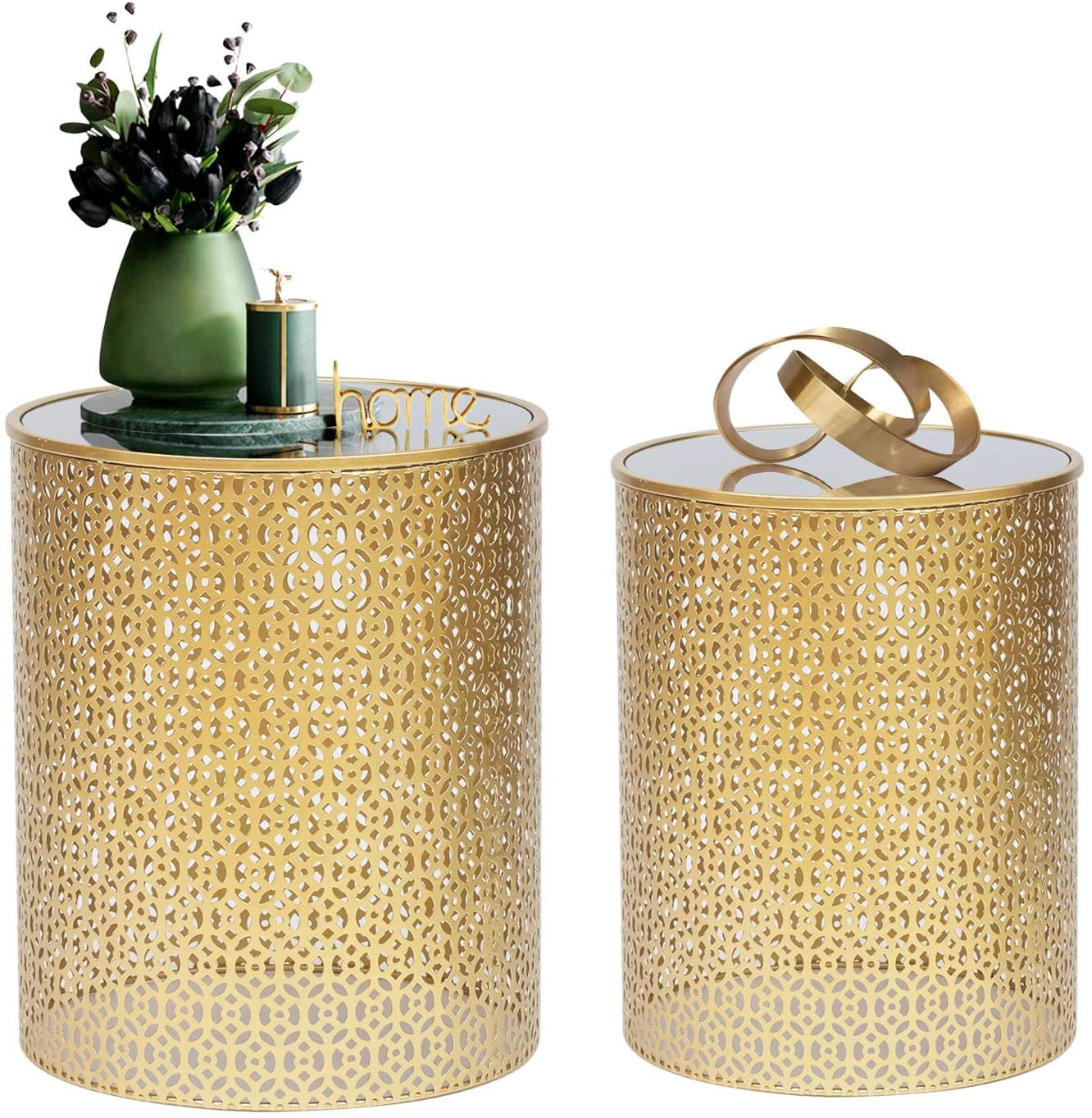 ELEGAN End Tables Set of 2 Luxury Classic Round Metal Accent Nesting ...