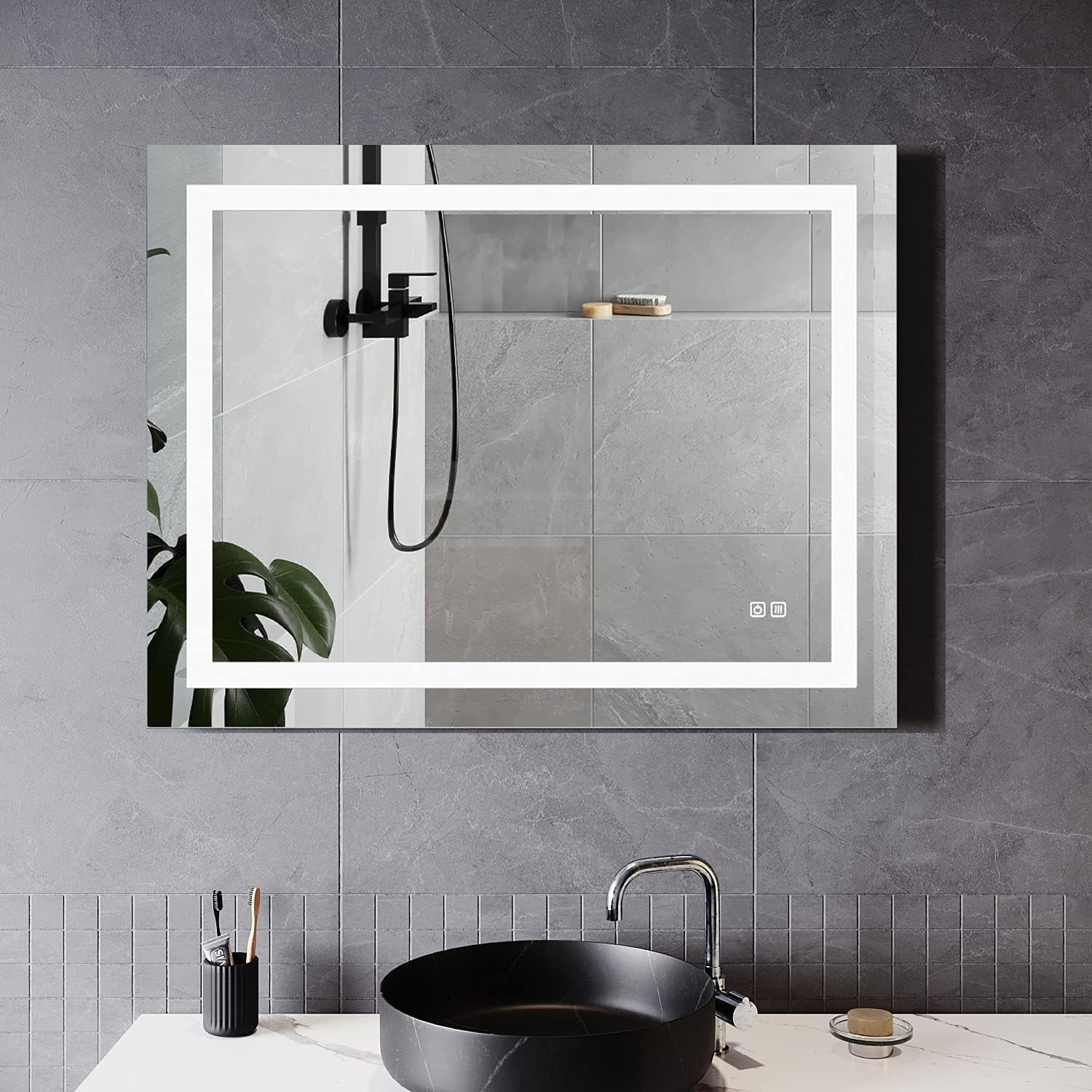 ELEGANT 36 X 28 LED Bathroom Mirror with Lights, Anti-Fog Waterproof ...