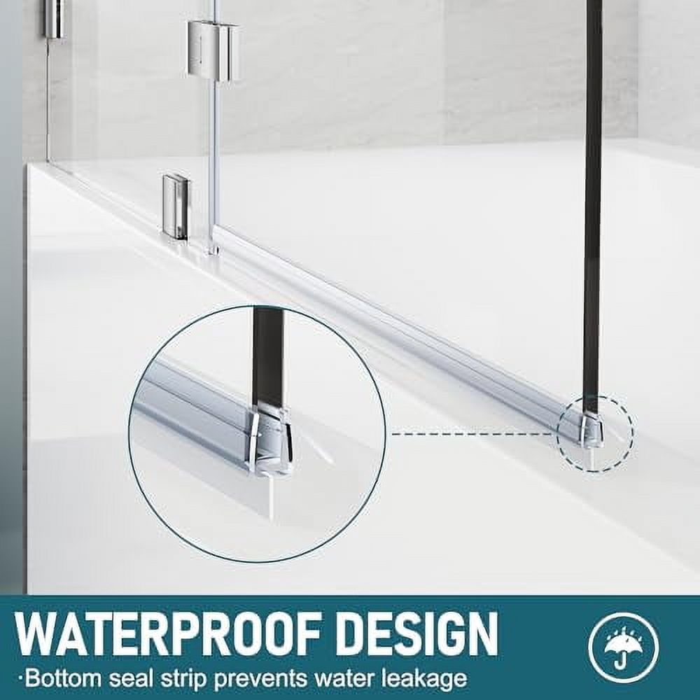 ELEGANT 48" W x 58" H Frameless Bathtub Shower Door with 5/16" Tempered ...