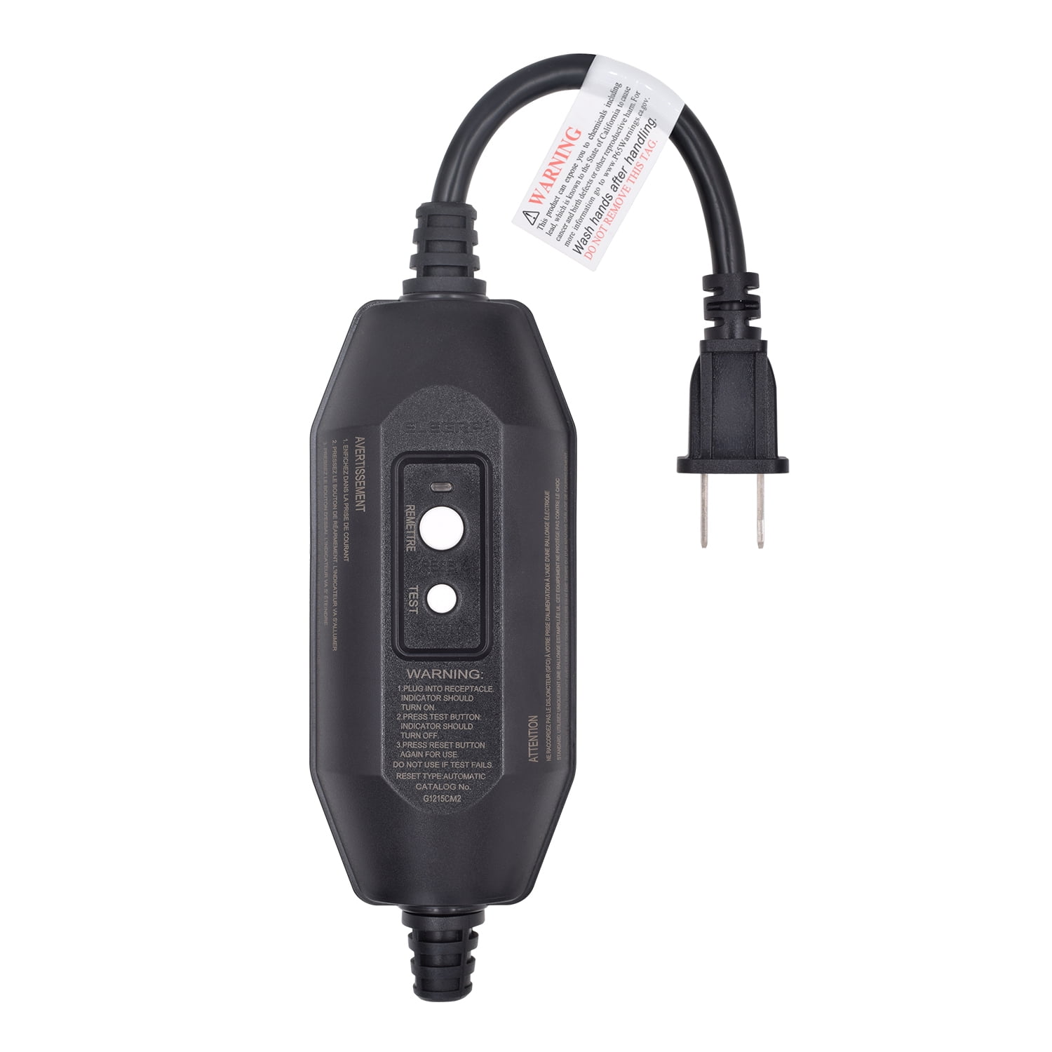 ELEGRP 1ft 15 Amp Manual Reset 2 Prong in-line Portable GFCI ...