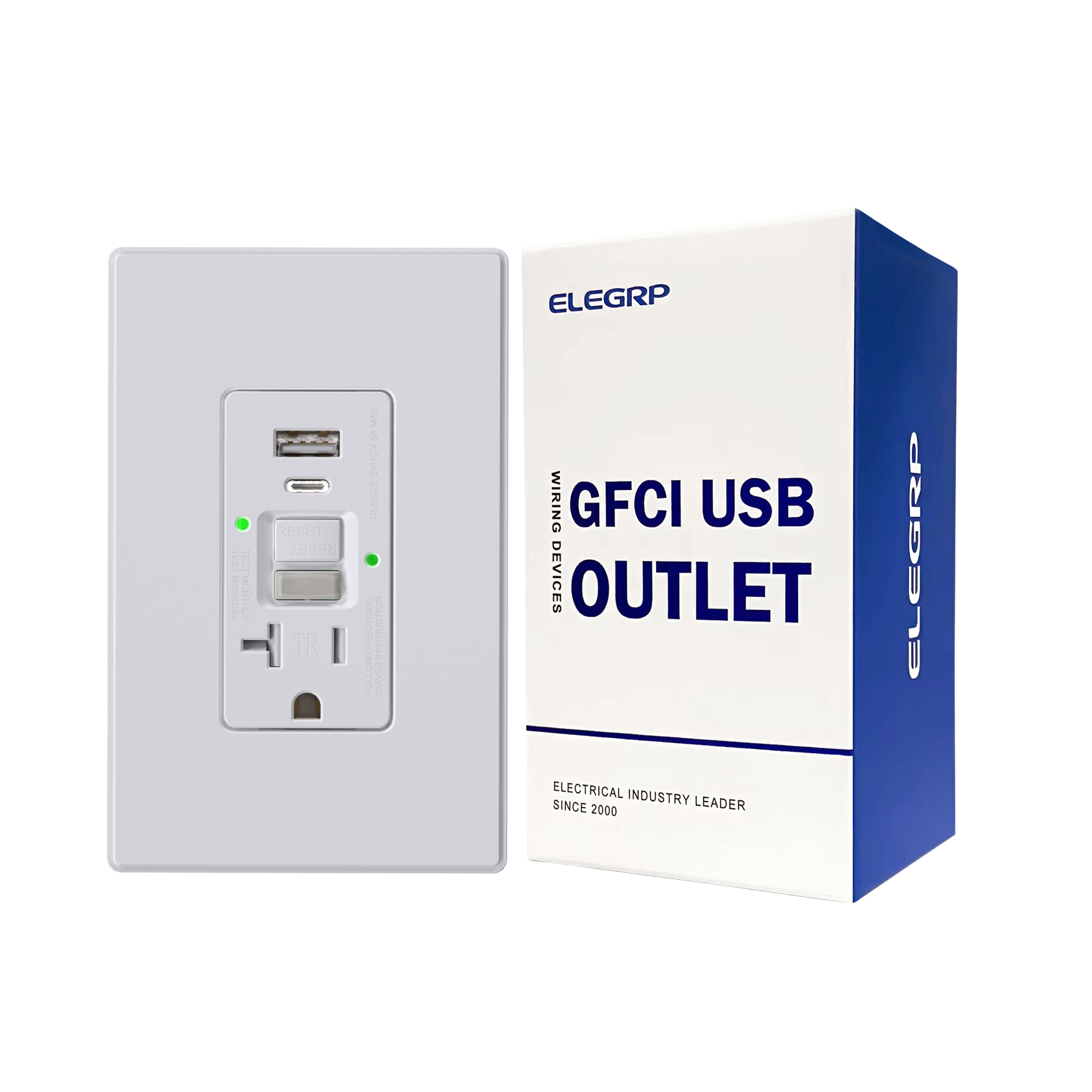 ELEGRP 20 Amp Tamper Resistant Self-Test GFCI Outlet with Night Light ...