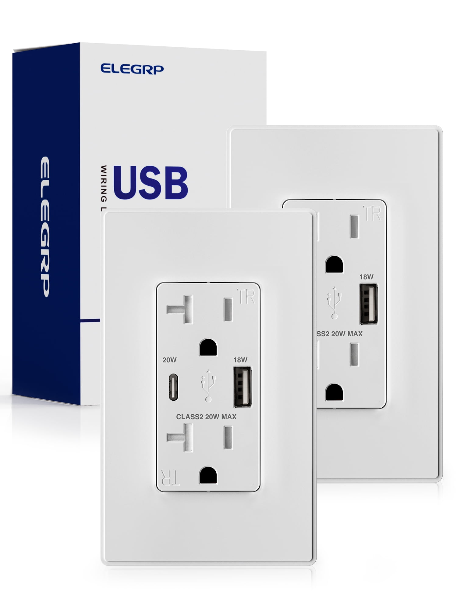 ELEGRP USB Wall Outlets Receptacles, USB C Port Supports 20W Power ...