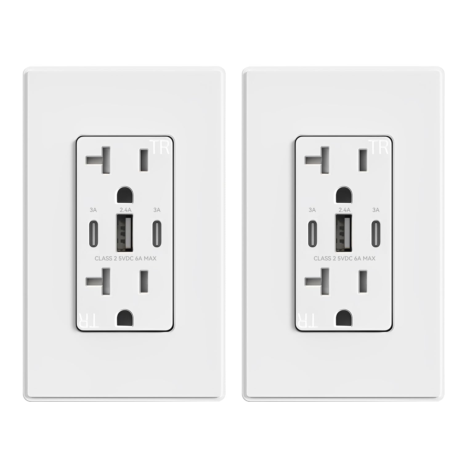 ELEGRP 30W 6.0 Amp 3-Port USB Wall Outlet, 20A Duplex Receptacle with ...