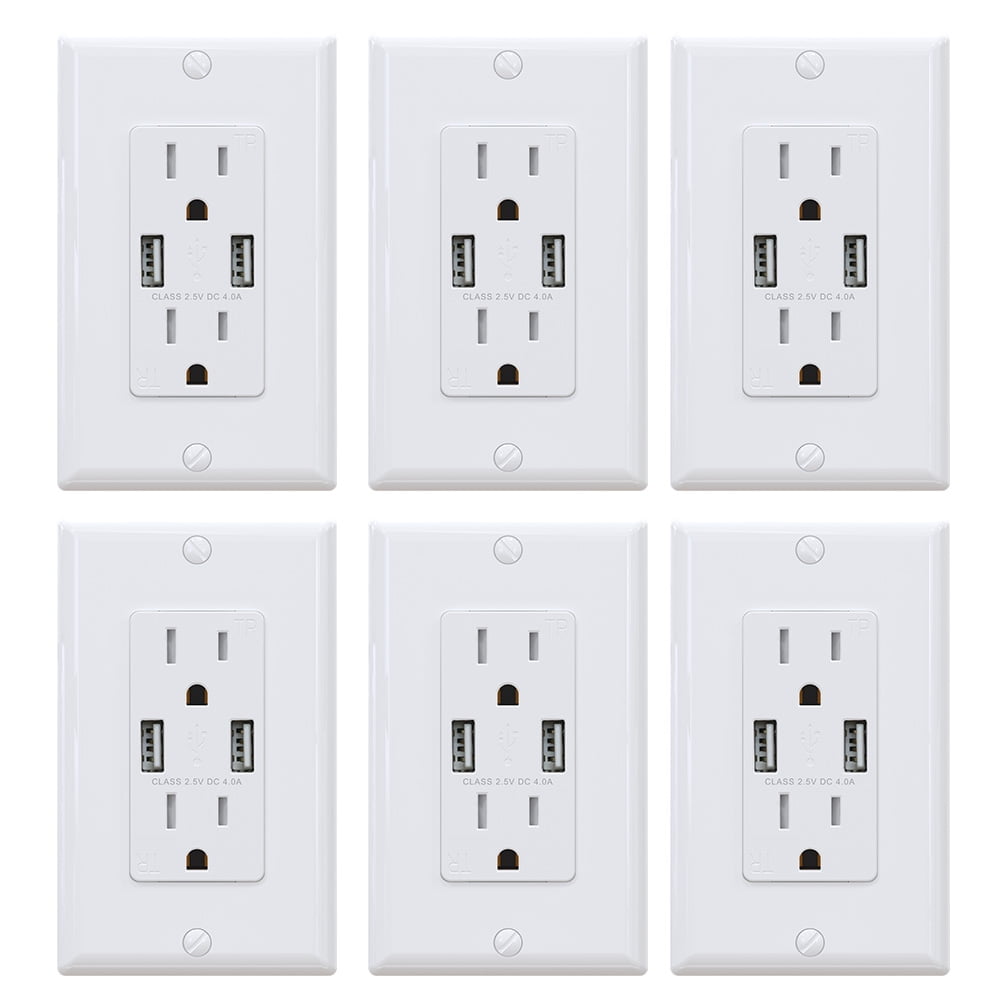 ELEGRP 4.0 Amp USB Dual Type A In-Wall Charger with 15 Amp Duplex ...