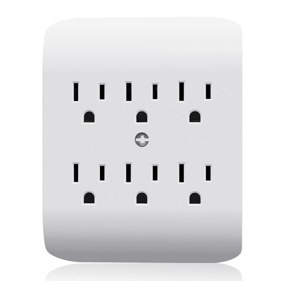 6-Outlet Extender with Central Anchor, 3-Prong Grounded Wall Tab ...