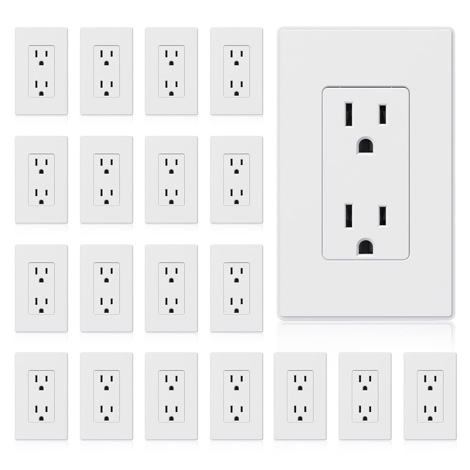 ELEGRP Decorator Electrical Wall Receptacle Outlet, 15A 125V, 2 Pole 3 ...
