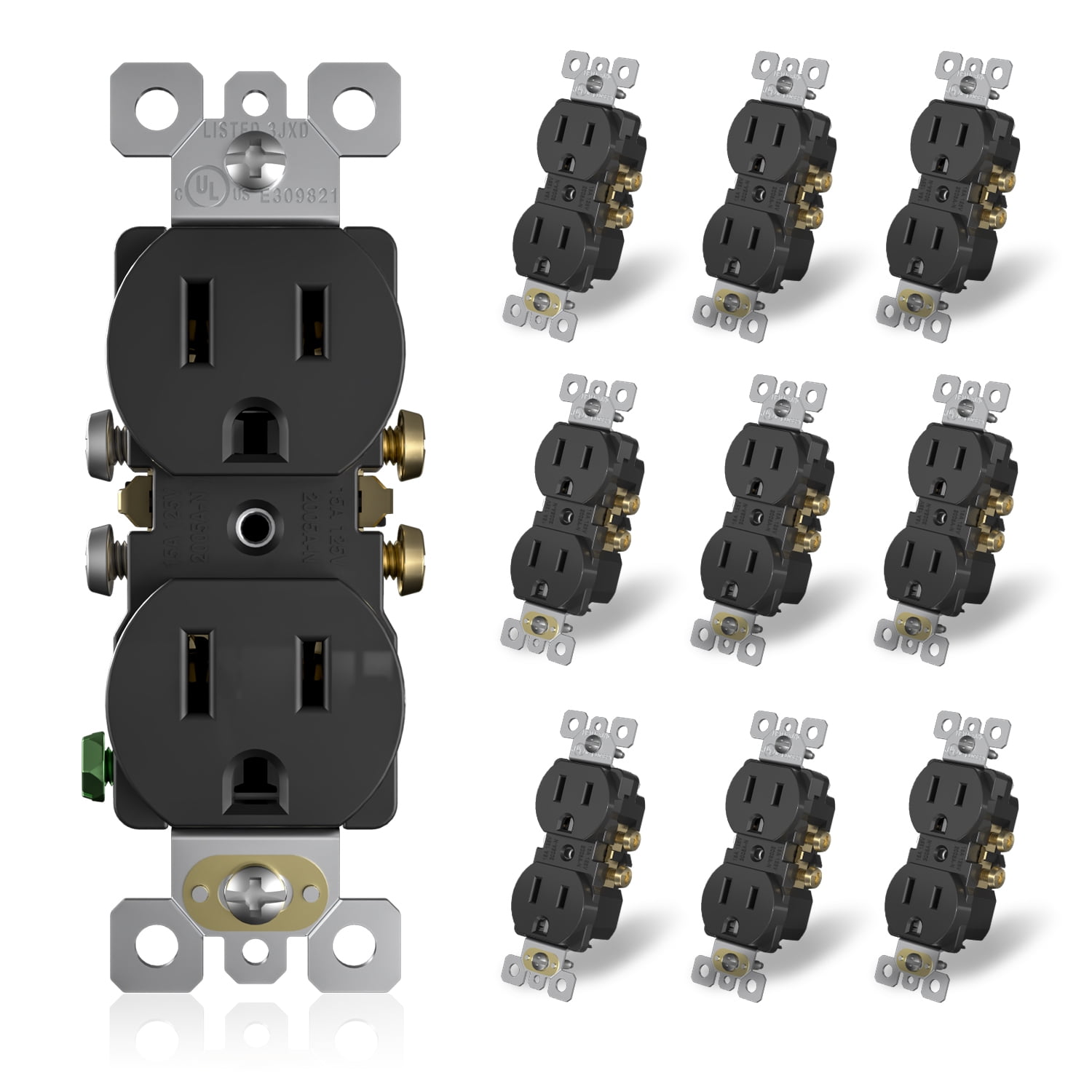 ELEGRP Duplex Receptacle, 15A 125V Standard Electrical Wall Outlet, 2 ...