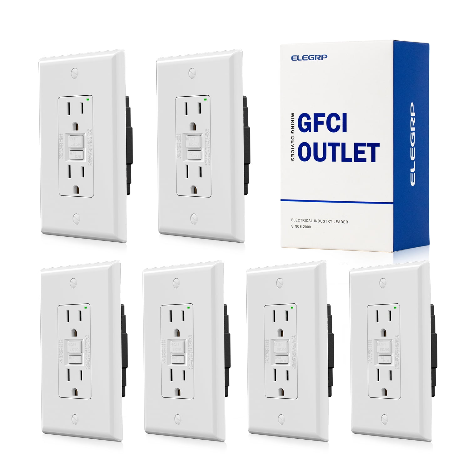ELEGRP GFCI Outlet, 15 Amp Self-Test GFCI Electrical Outlet, No Tamper ...