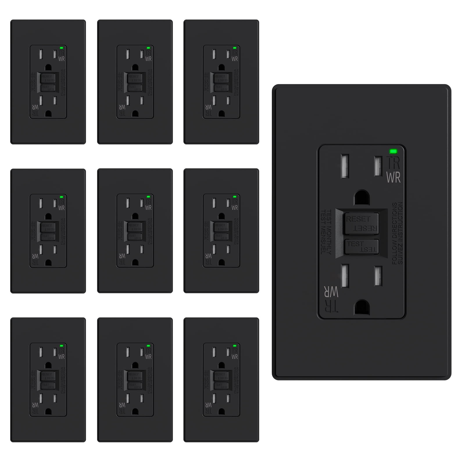 ELEGRP GFCI Outlet Outdoor, 15 Amp Self-Test GFI Electrical Outlet with ...