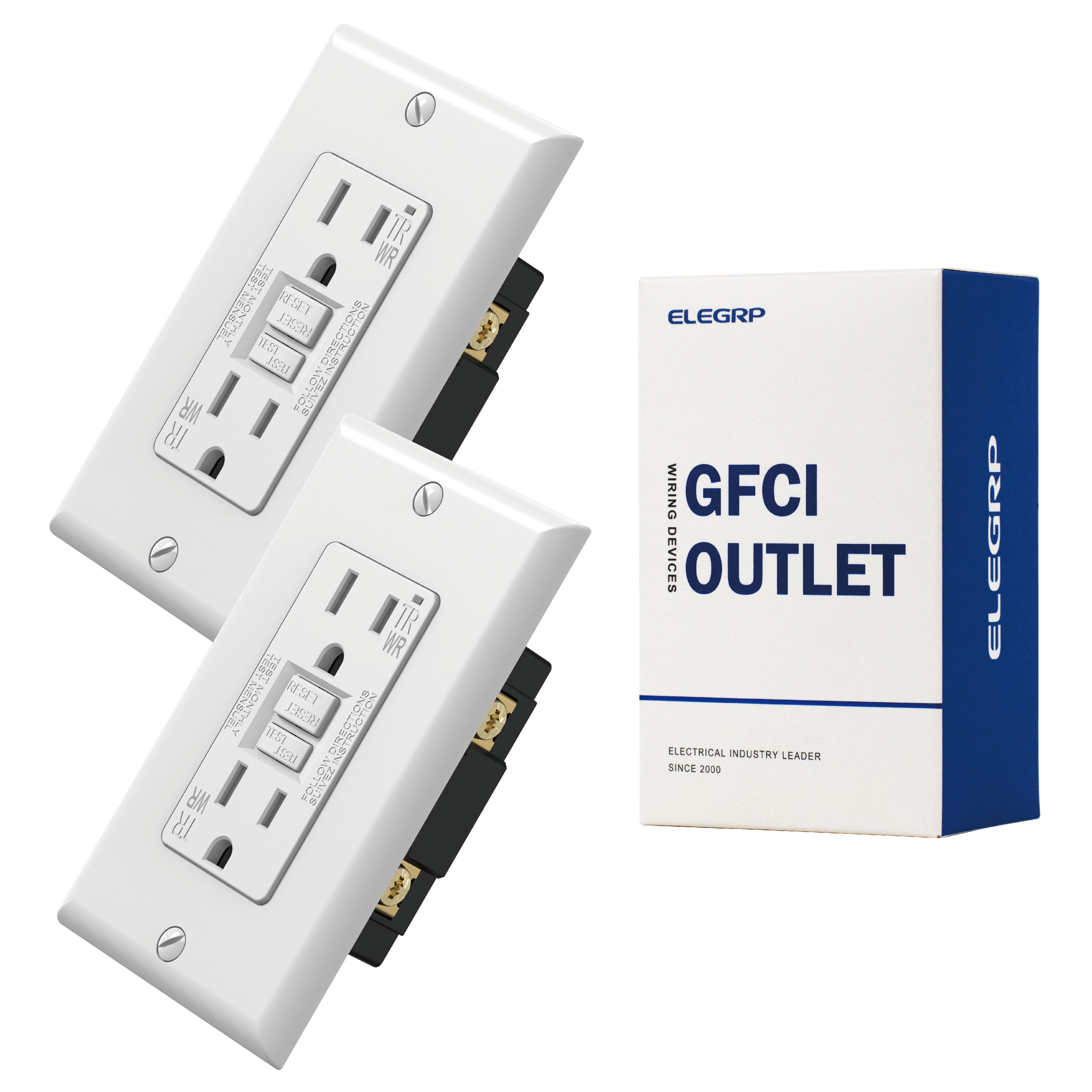 ELEGRP GFCI Outlet Outdoor, 15 Amp Self-Test GFI Electrical Outlet with ...