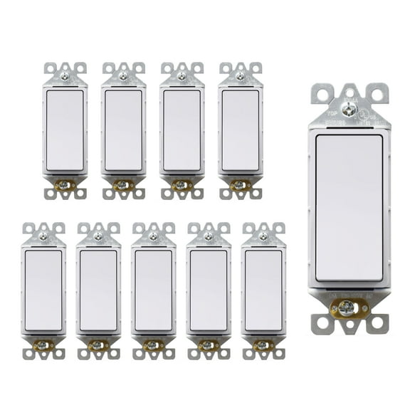 Single Pole Rocker Light Switch,10 Pack Decora Switch White, 15 Amp ...