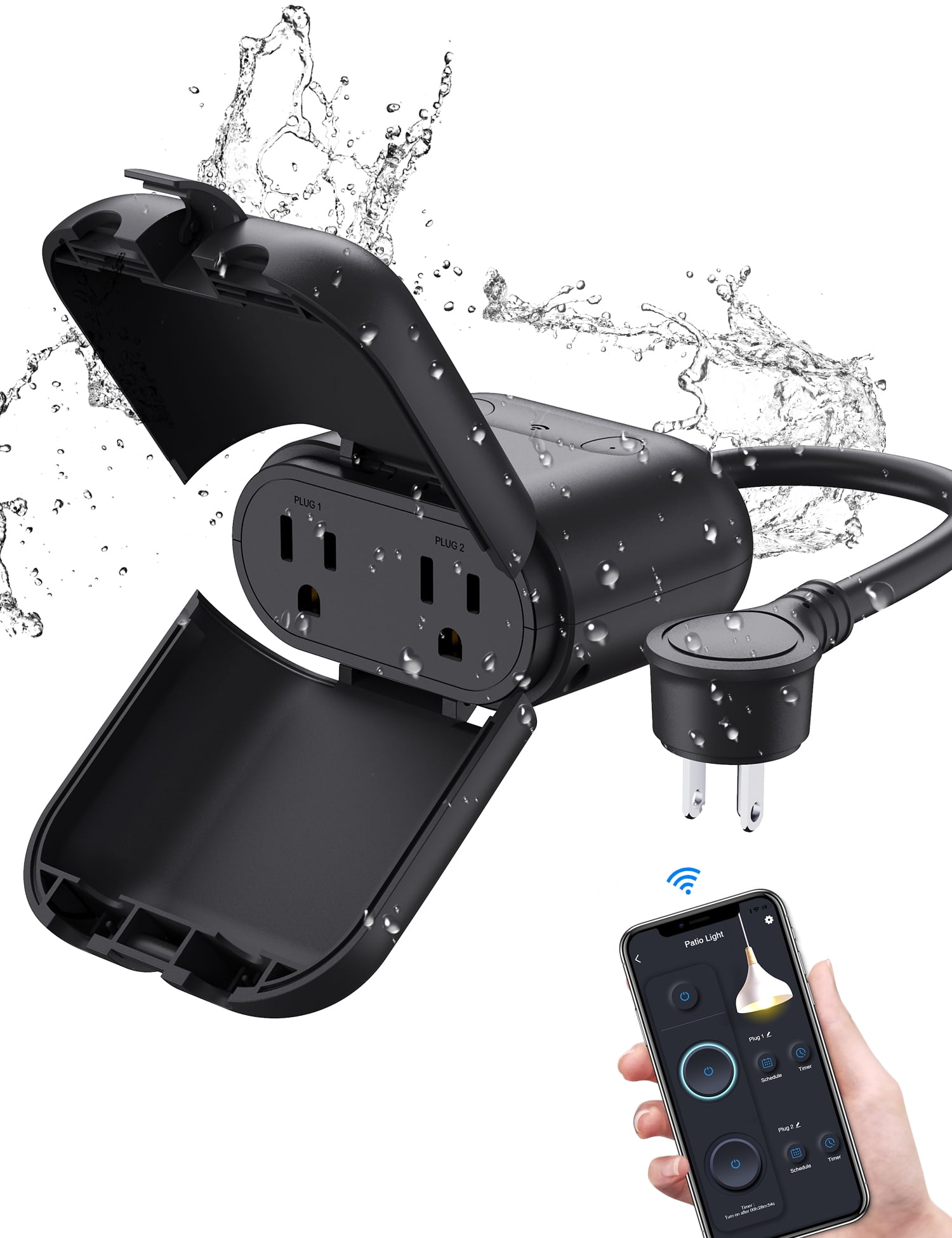 ELEGRP Outdoor Smart WiFi Plug, IP66 Waterproof, 2 Sockets, Alexa ...