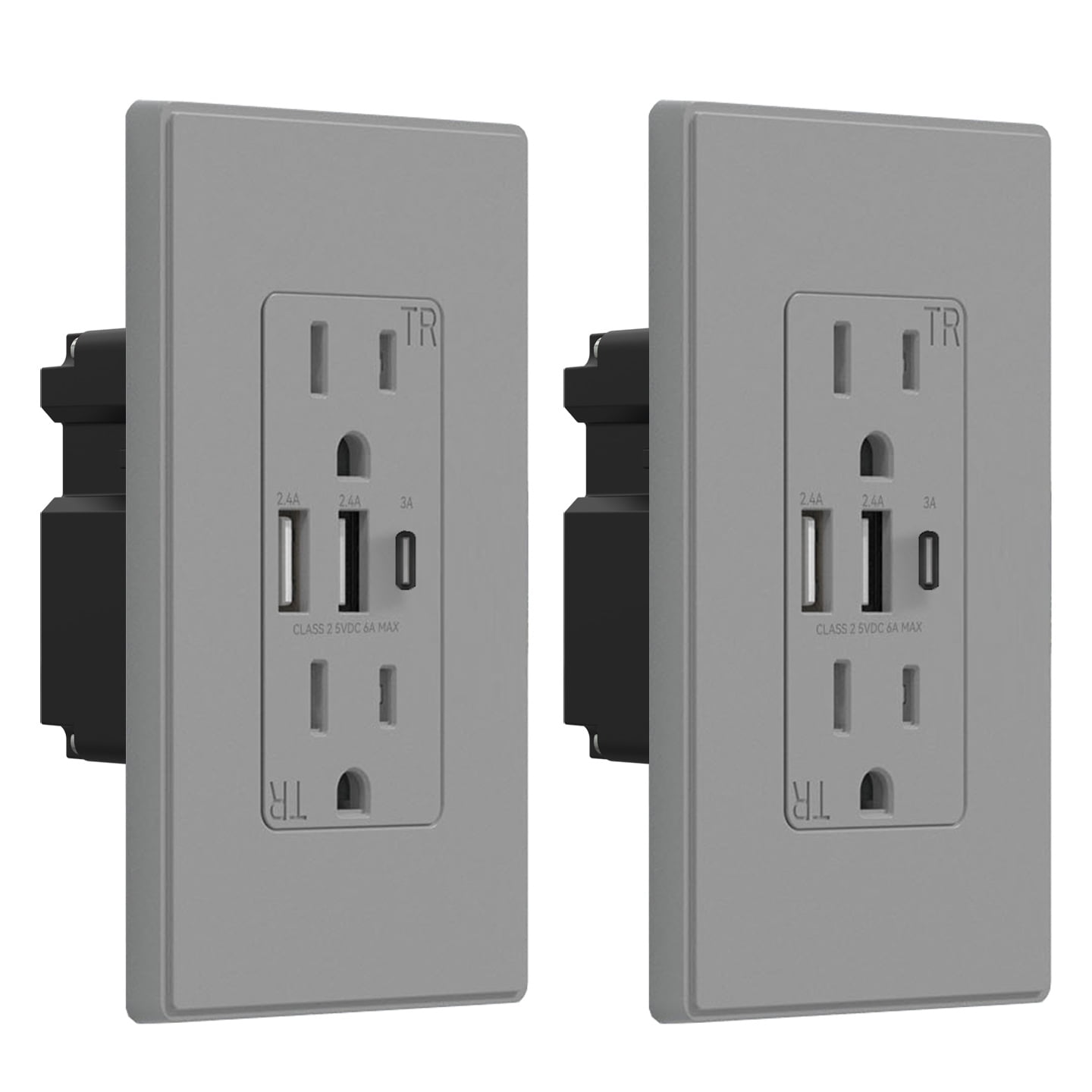 ELEGRP 3-Port USB C Wall Outlet, 30W 6.0A, 15/20 Amp, Tamper-Resistant ...