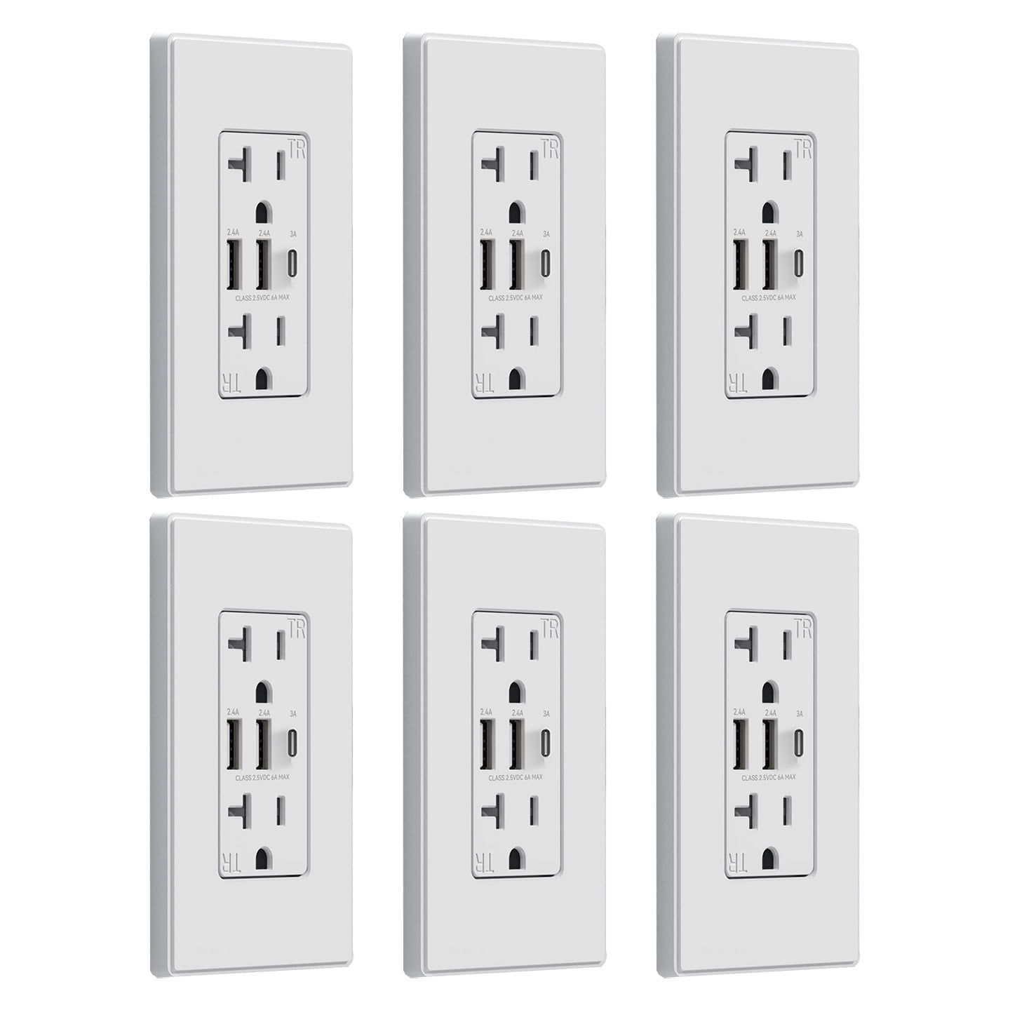 ELEGRP 3-Port USB C Wall Outlet, 30W 6.0A Electrical Outlet, Tamper ...