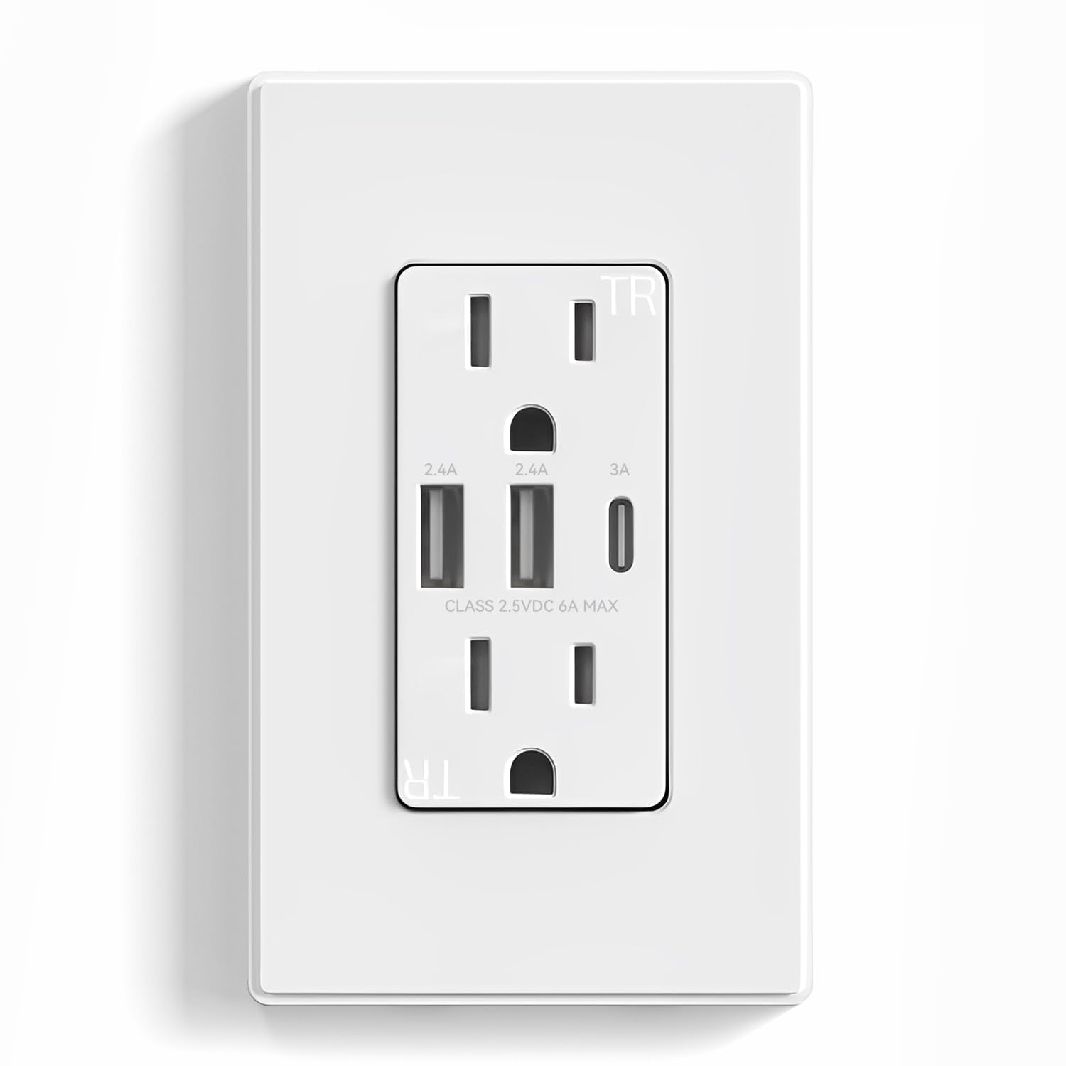 ELEGRP USB Outlets Receptacles, 3-Port Wall Outlet, 30W 6.0A Electrical ...