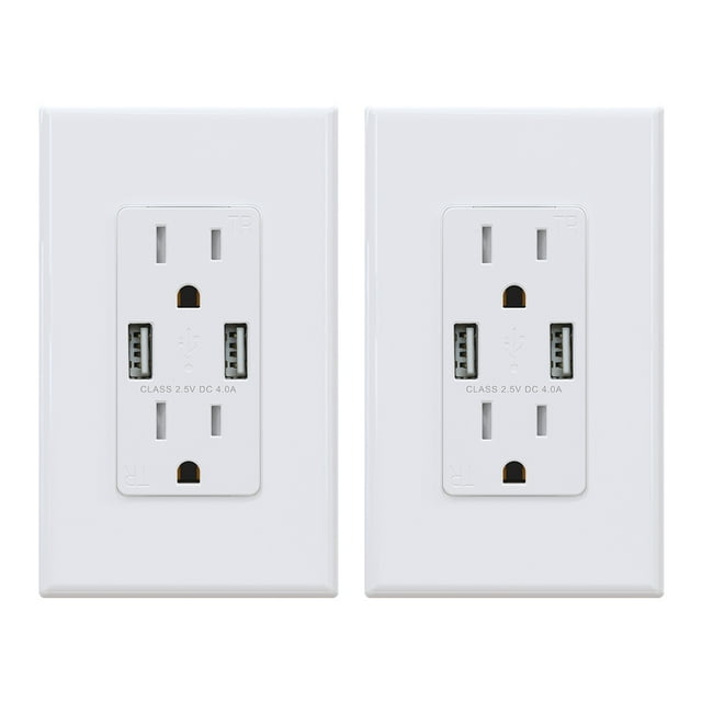 ELEGRP USB Wall Outlet Receptacle with Dual 4.0 A USB Ports, 15 Amp ...