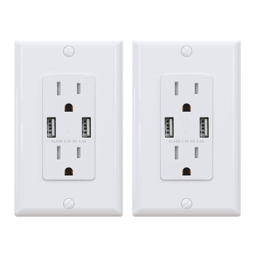 ELEGRP USB Wall Outlet Receptacle with Dual 4.0 A USB Ports, 15 Amp ...