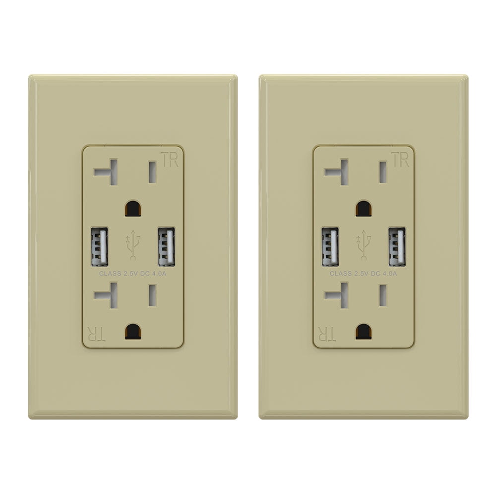 USB Outlets Receptacles, 20W 4.0 Amp USB Wall Outlet, 20 Amp Tamper ...