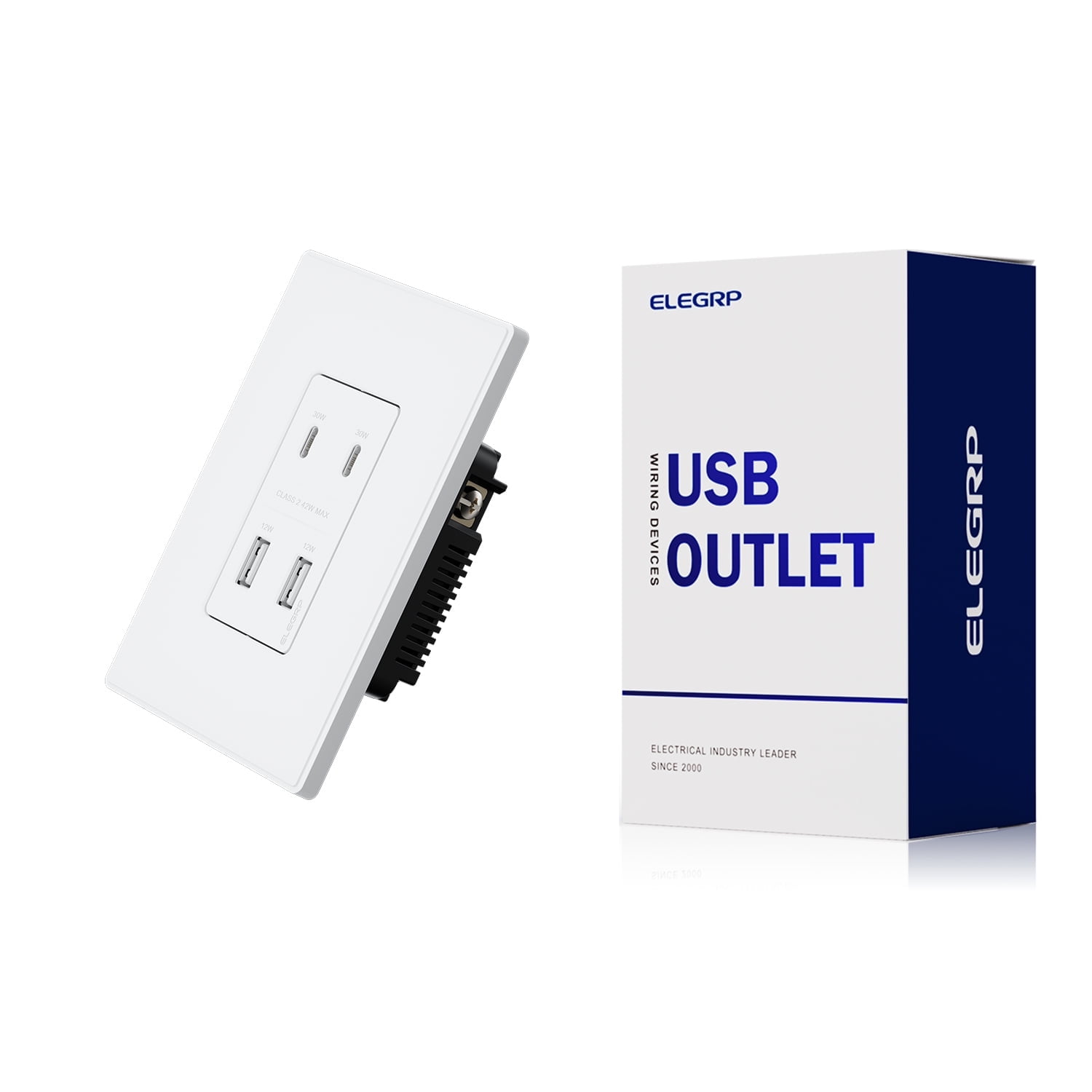 ELEGRP USB Wall Outlet with 2A & 2C USB Ports, 42W Fast Charge 4 Ports ...