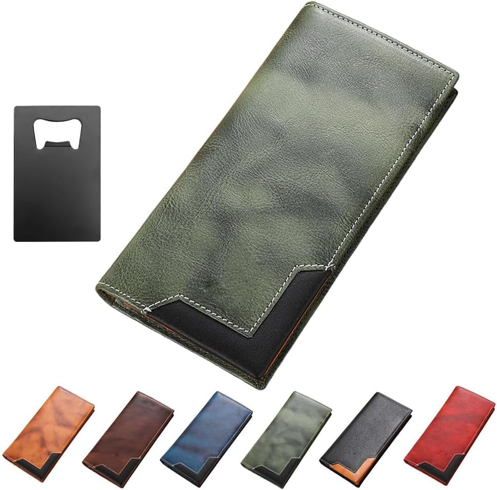 ELEGY Upliftjoys Cowhide Vintage Wallet Men Long Leather Bifold Wallet ...
