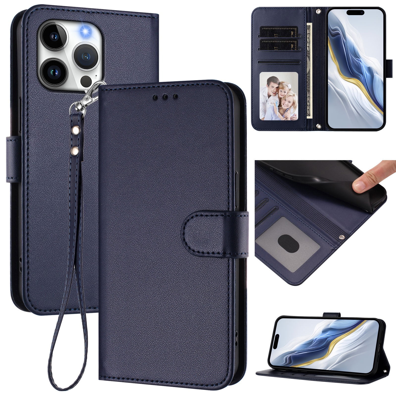ELEHOLD For Apple iPhone 16 Plus Flip PU Leather Wallet Case with ...
