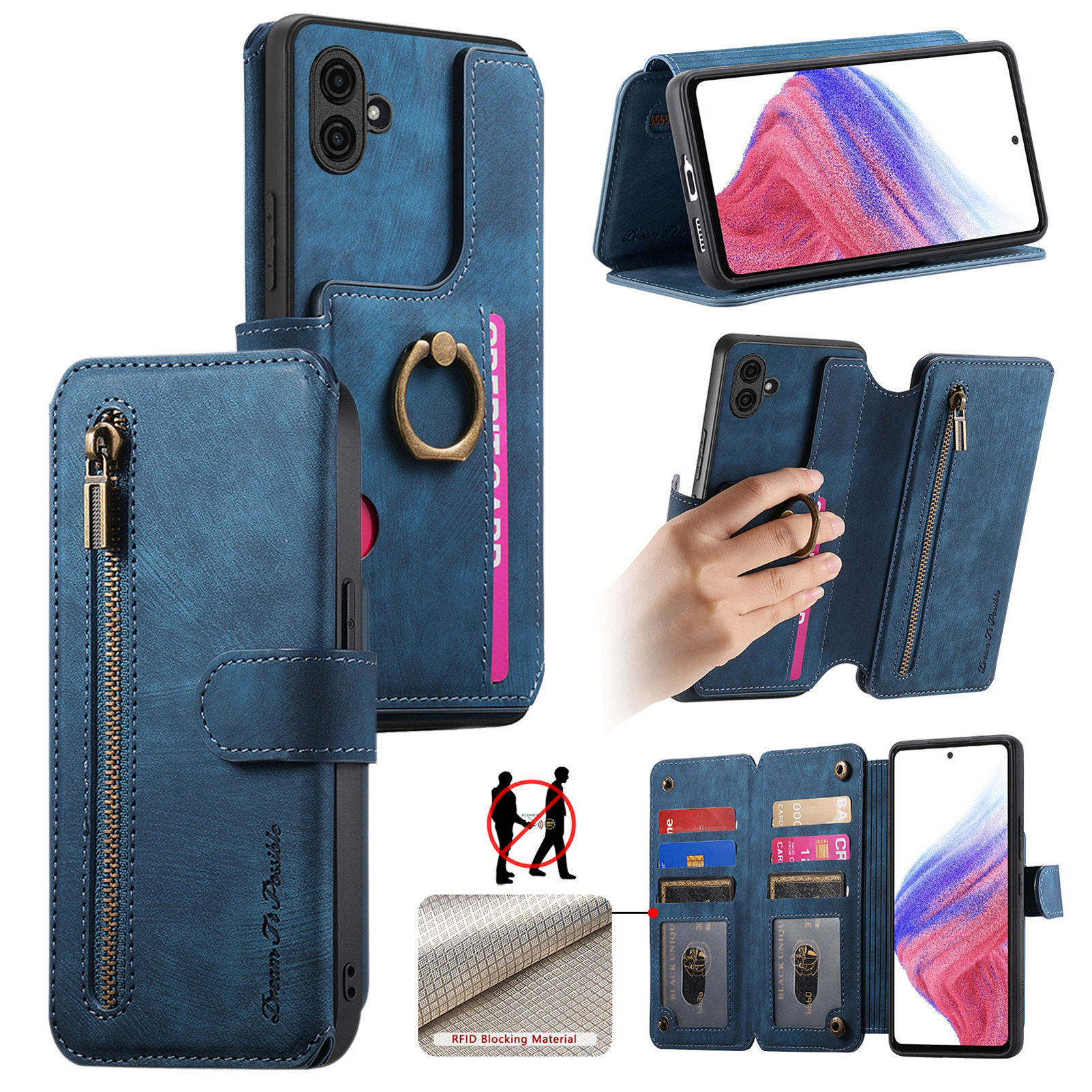 ELEHOLD Case for Samsung Galaxy A04E, RFID Blocking Vintage Zipper ...