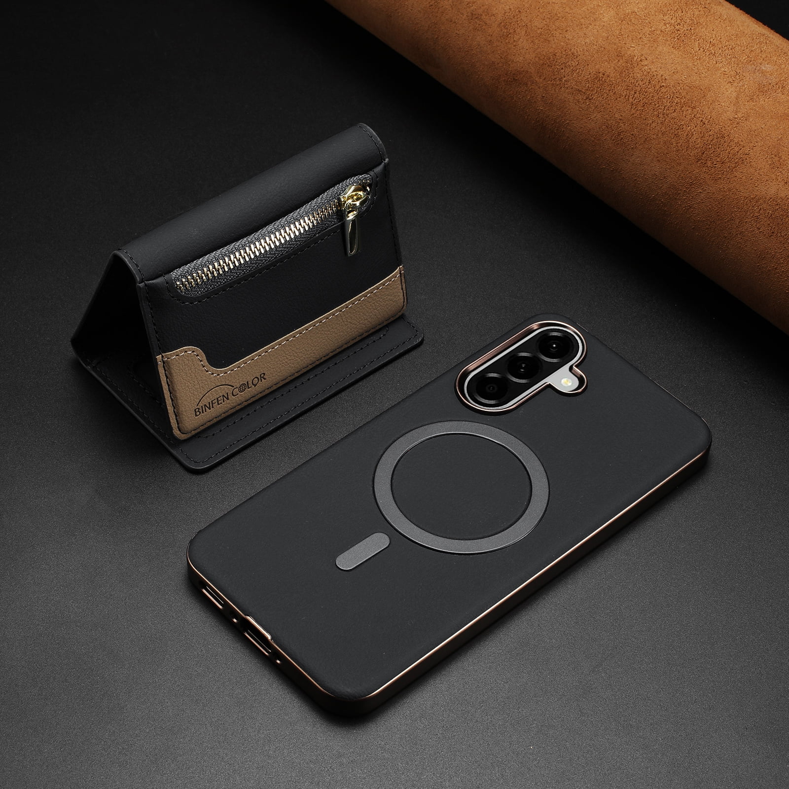 ELEHOLD Case for Samsung Galaxy A06, 2-in-1 Detachable Magnetic Zipper Leather Wallet Case with ...