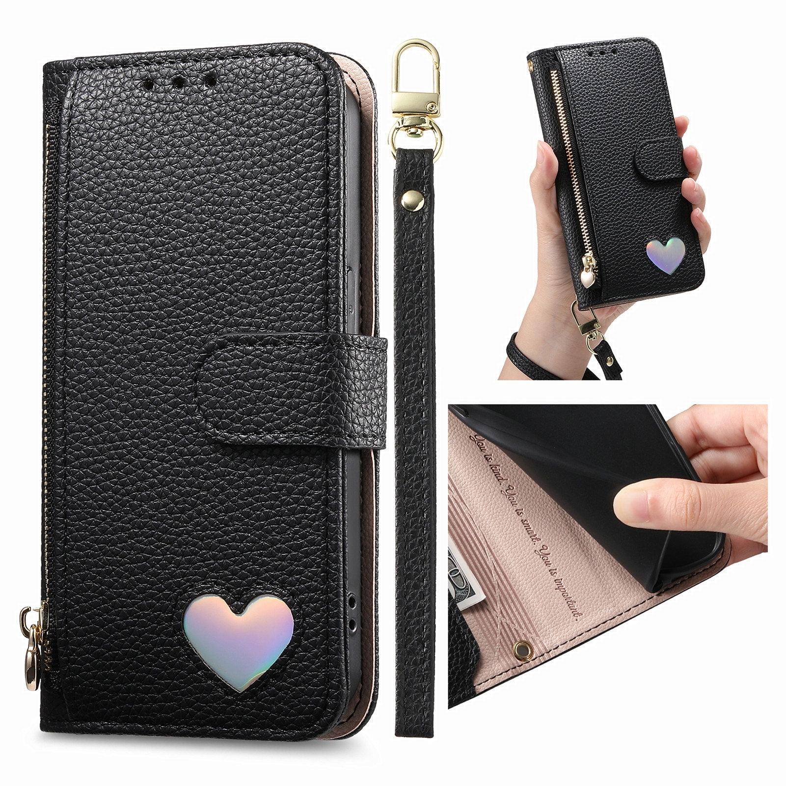 ELEHOLD Case for Samsung Galaxy A15, Shockproof Zipper Leather Wallet ...