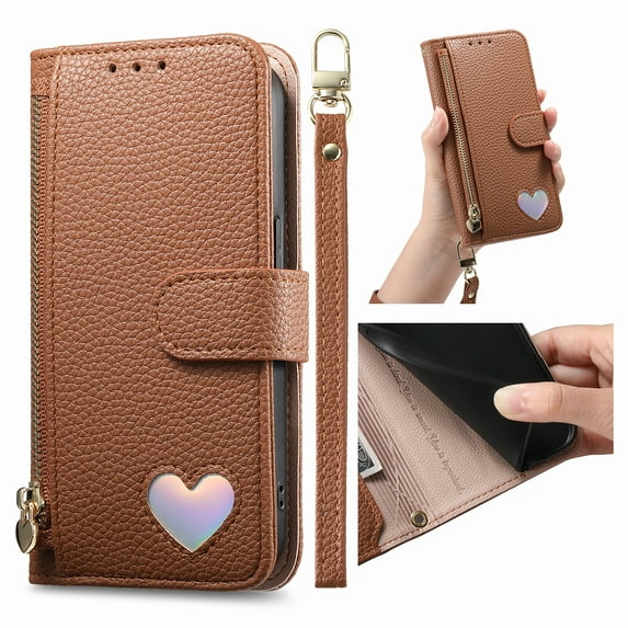 ELEHOLD Case for Samsung Galaxy S24 FE, Shockproof Zipper Leather ...
