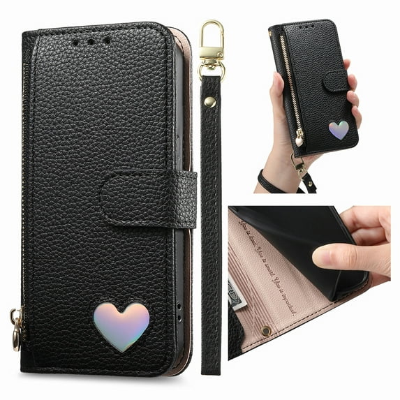 ELEHOLD Case for Samsung Galaxy S25, Shockproof Zipper Leather Wallet ...