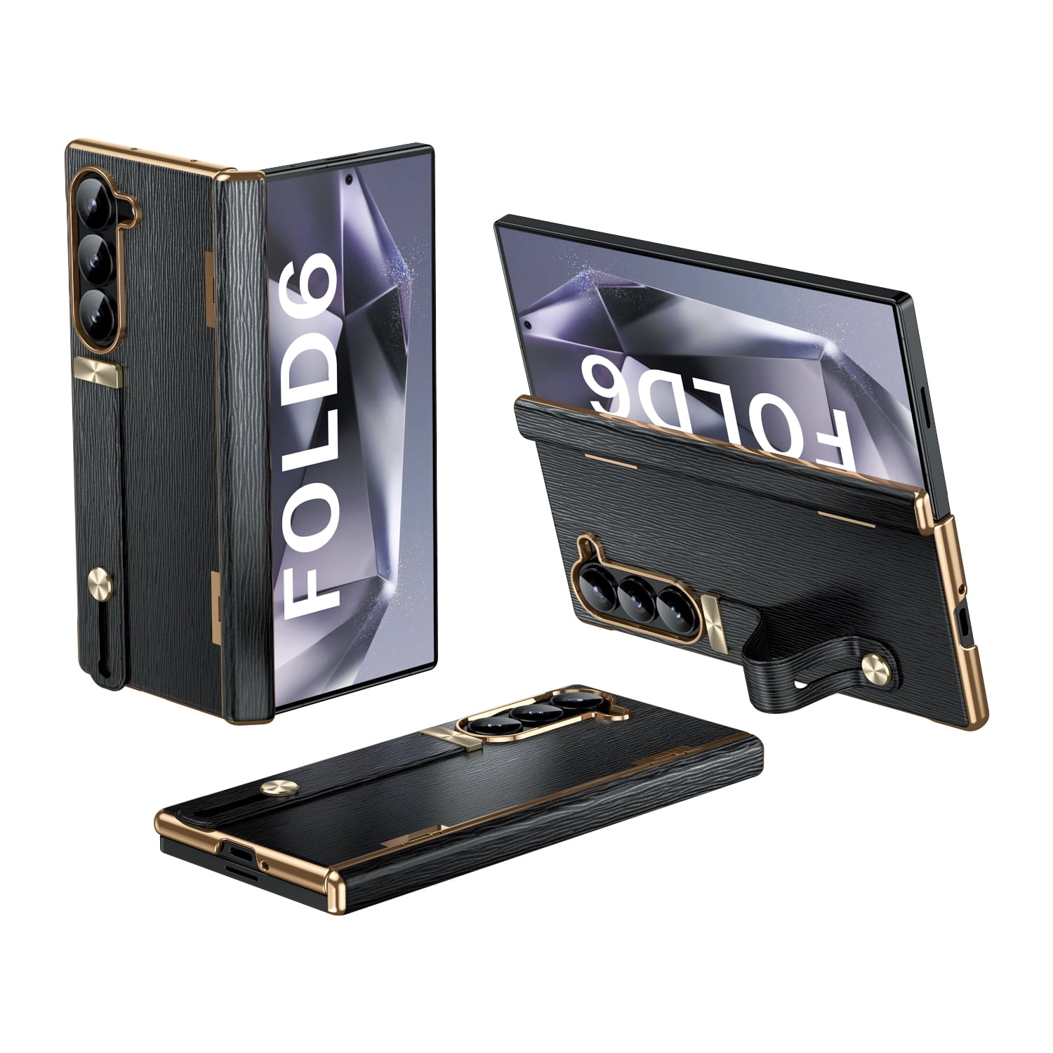 ELEHOLD Case for Samsung Galaxy Z Fold 6,PU Leather Cover with Wrist ...