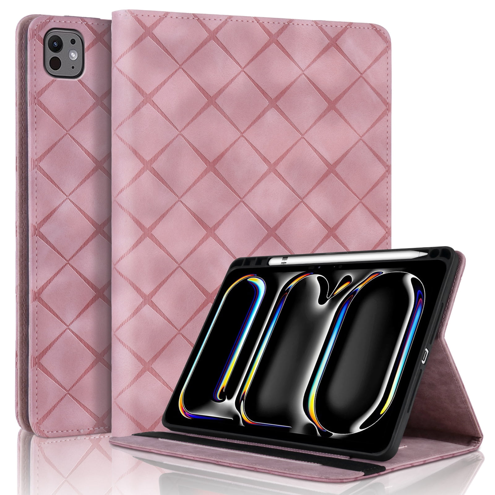 ELEHOLD Case for iPad Pro 11 2024, PU Leather Case with Pencil Holder ...