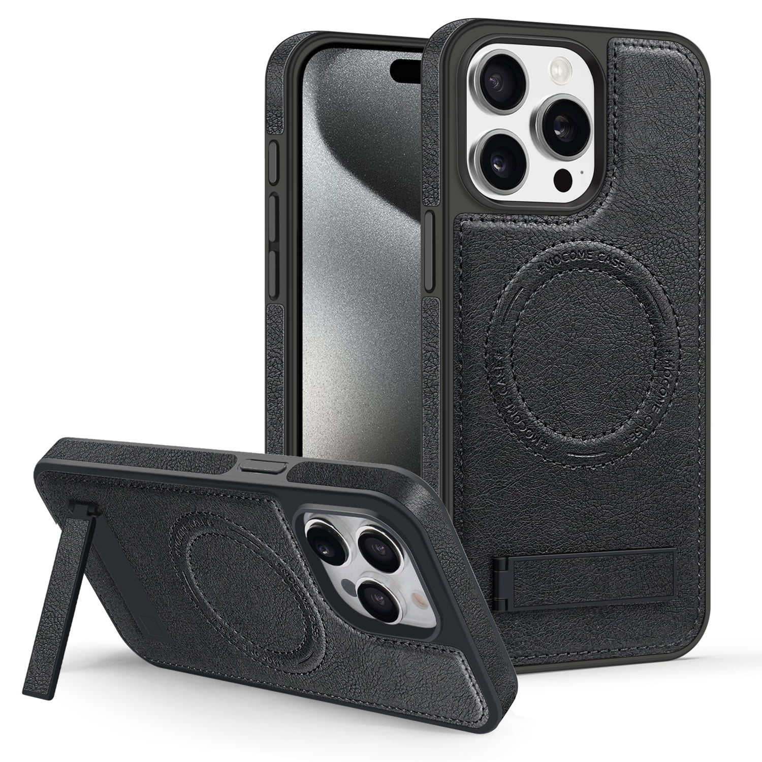 ELEHOLD Case for iPhone 13 Pro, Soft Luxury Leather Business Magnetic Case with Invisible Stand ...