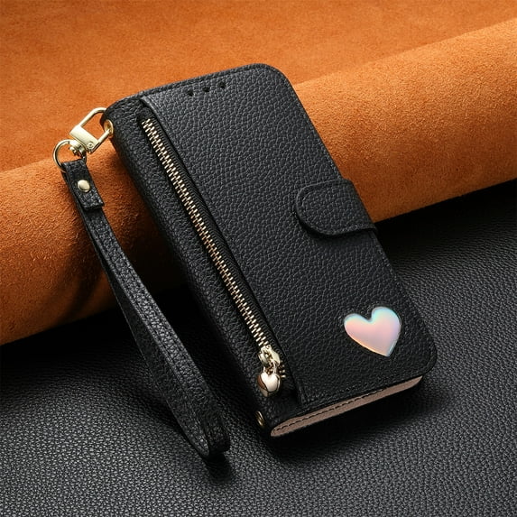 ELEHOLD Case for iPhone 15, Shockproof Zipper Leather Wallet Case with ...