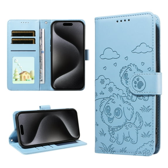 ELEHOLD Case for iPhone 16, Cute Dog Print RFID Blocking Leather Wallet ...